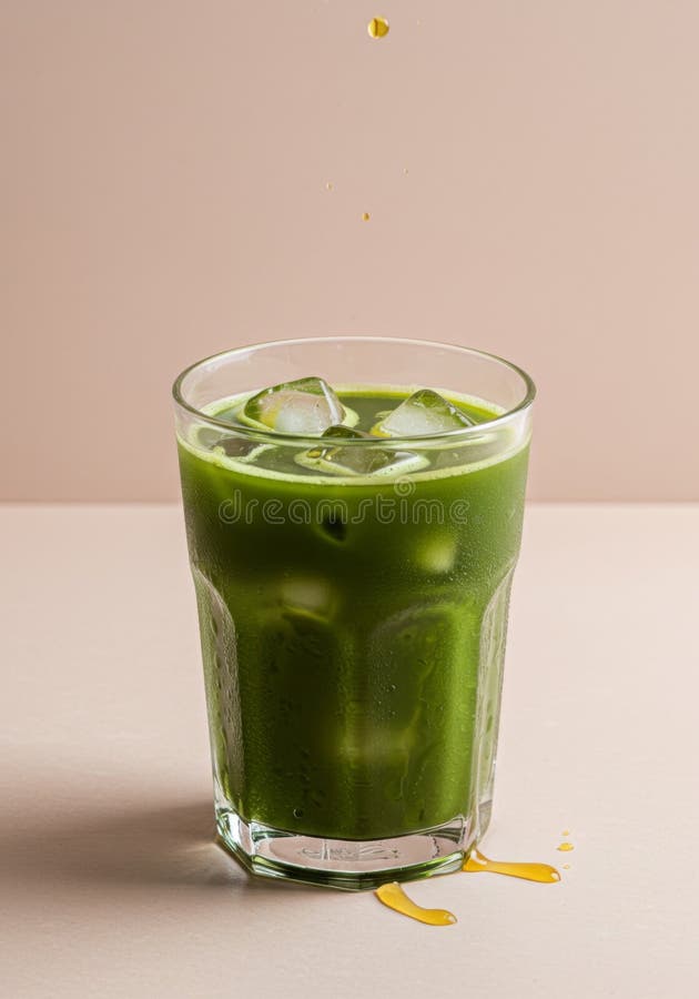 Refreshing Iced Matcha Green Tea Drink in Glass Stock Illustration ...