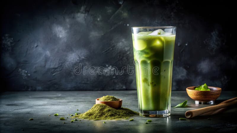 Refreshing Iced Matcha Latte with Powder and Straws. Generative AI ...