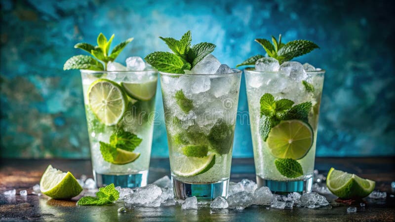 Refreshing Iced Mint Lime Drinks in Tall Glasses. Generative AI Stock ...