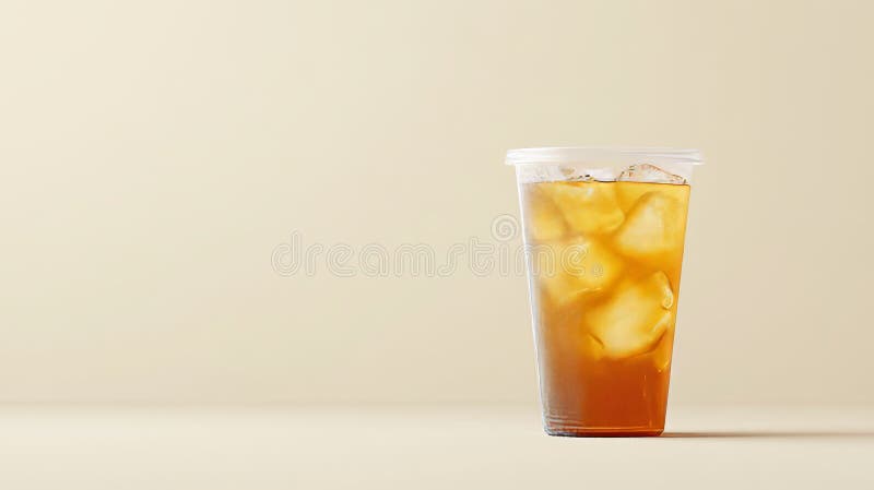 Refreshing Iced Tea in Clear Plastic Disposable Cup on Beige Background ...