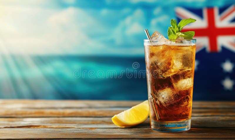 Refreshing Iced Tea Cocktail with Lemon and Mint Against Australian ...