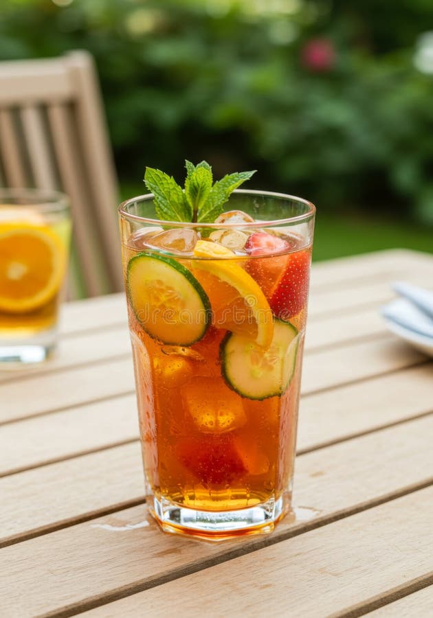 Refreshing Iced Tea with Cucumber, Strawberry and Orange Stock Illustration - Illustration of ...