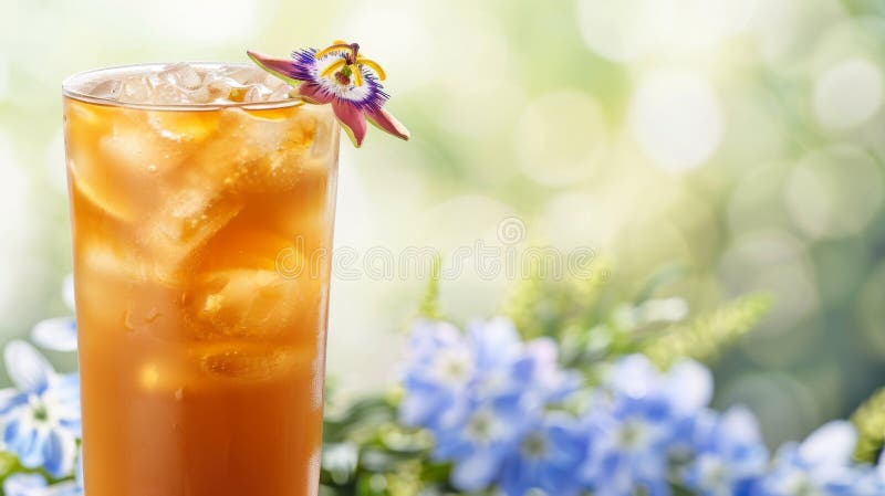 Refreshing Iced Tea with Floral Garnish in Garden Setting Stock Photo ...
