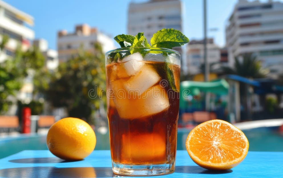 Refreshing Iced Tea with Ice Cubes and Mint Leaves Served on a Table ...
