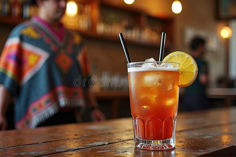 Refreshing Iced Tea with Lemon Garnish on Wooden Bar Counter Stock ...