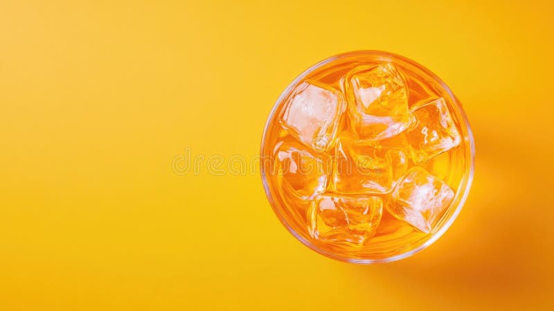 Refreshing Iced Tea with Lemon and Ice Cubes on Vibrant Yellow ...