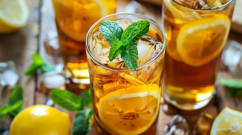 Refreshing Iced Tea with Lemon and Mint Stock Illustration ...