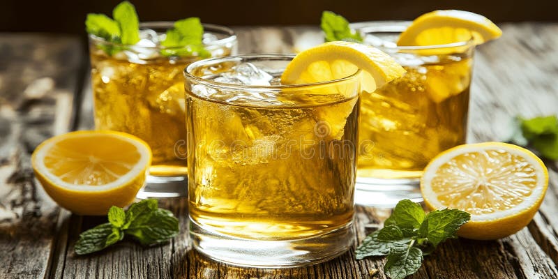 Refreshing Iced Tea with Lemon and Mint Cool Summer Drink in Glasses ...