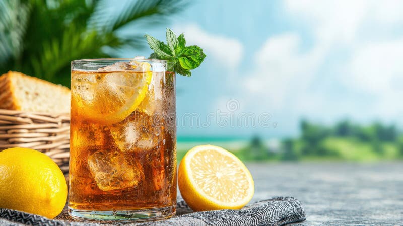 Refreshing Iced Tea with Lemon and Mint Stock Illustration ...