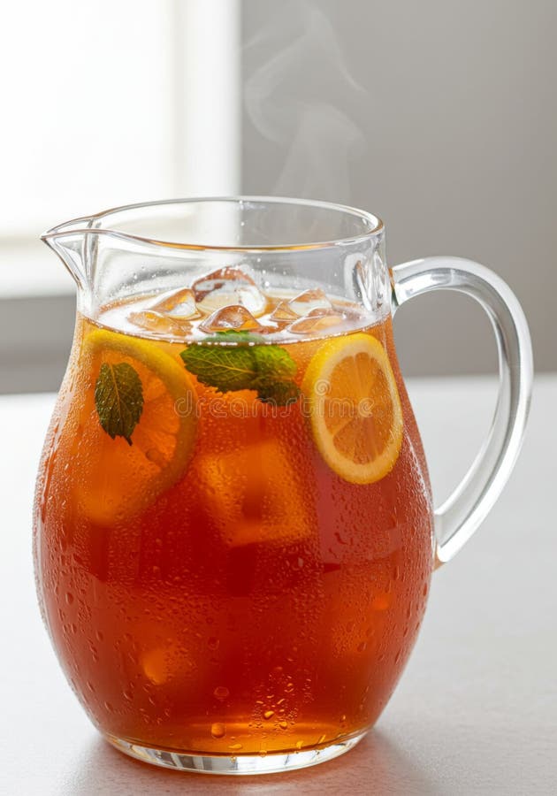Refreshing Iced Tea with Lemon and Mint in Glass Pitcher Stock ...