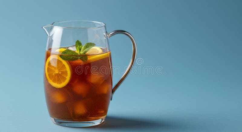 Refreshing Iced Tea with Lemon and Mint in Glass Pitcher Stock ...