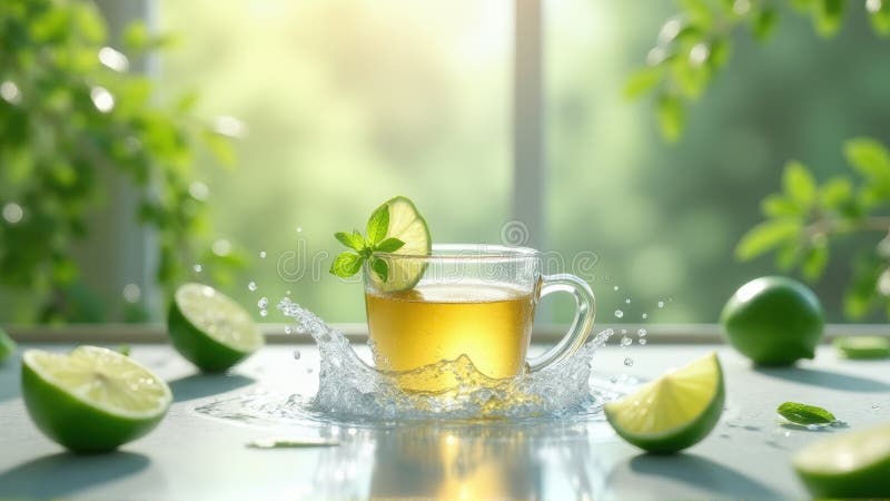 Refreshing Iced Tea with Lime and Mint. Stock Illustration ...