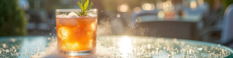 Refreshing Iced Tea with Mint on Glass Table at Sunset Stock Image ...