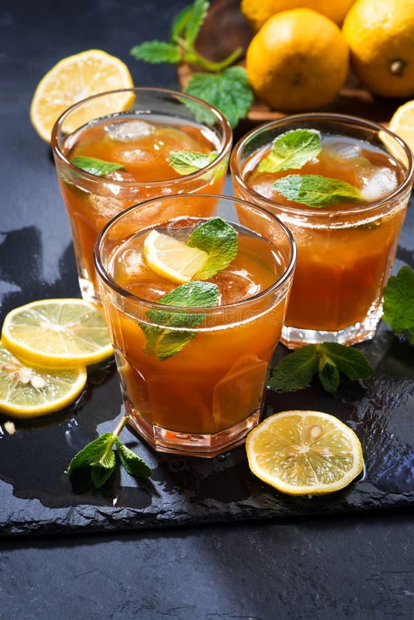 Refreshing Iced Tea with Mint and Lemon, Vertical Stock Photo - Image ...