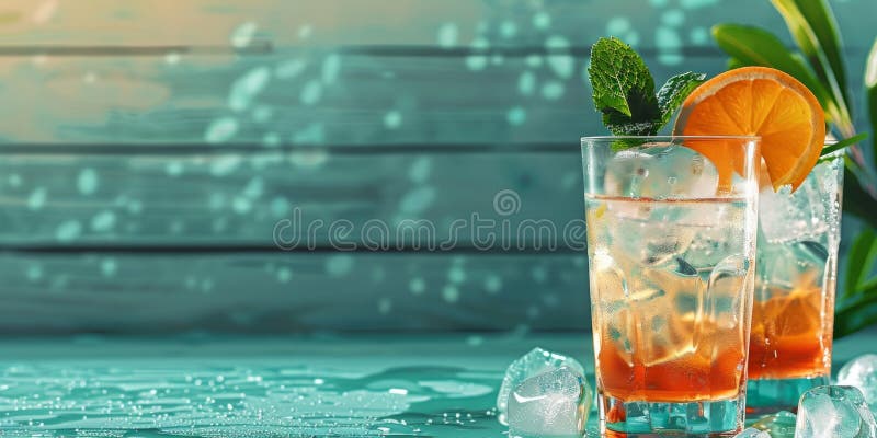 Refreshing Iced Tea with Mint and Orange Slice on Vibrant Turquoise ...