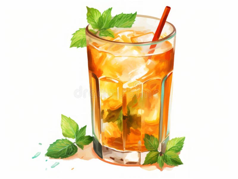 Refreshing Iced Tea with Mint Sprig AI Generated Stock Illustration ...