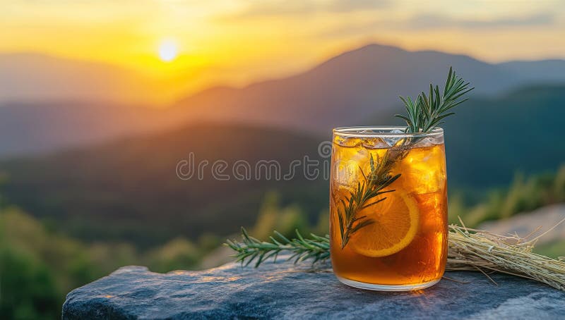 Sunset Rosemary Iced Tea stock illustration. Illustration of sunset ...