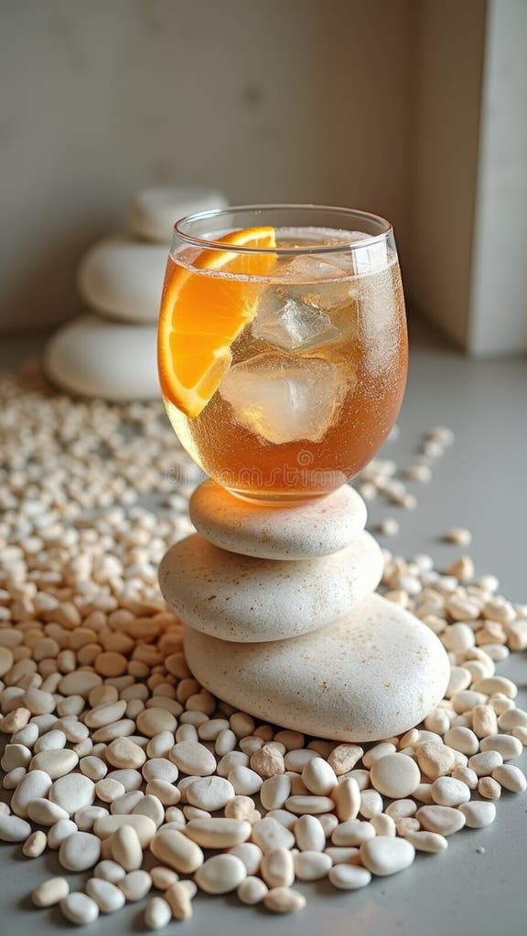 Refreshing Iced Tea with Orange Slice on Pebble and Bean Arrangement ...