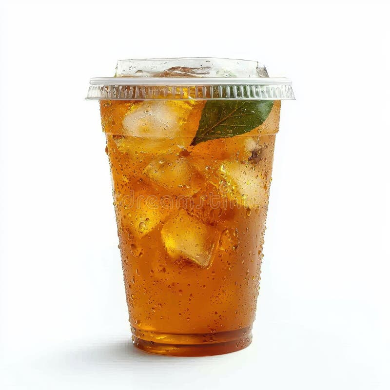 Refreshing Iced Tea in a Plastic Cup with Ice and Mint Leaves on a ...