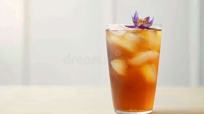 Refreshing Iced Tea Cocktail with Edible Flowers on Textured Surface ...