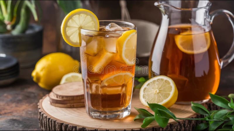 Refreshing Iced Tea Served with Lemon Slices and a Pitcher on the Side ...