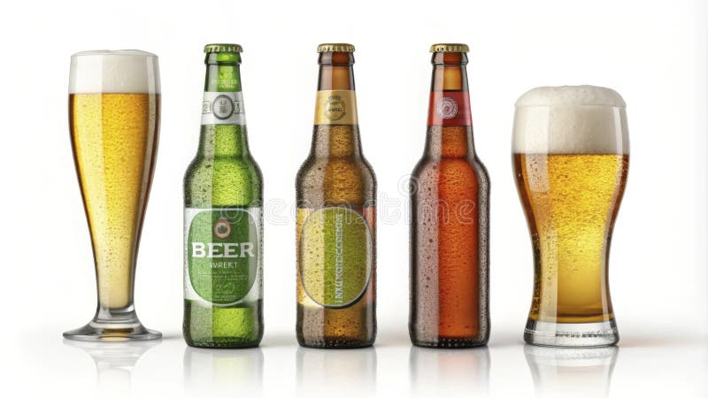 Refreshing Image of Three Beer Bottles and Two Glasses of Beer with ...