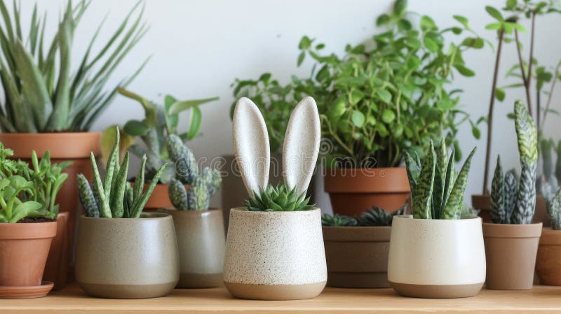 Refreshing Indoor Plant Display with Creative Bunny Ear Planter Stock ...