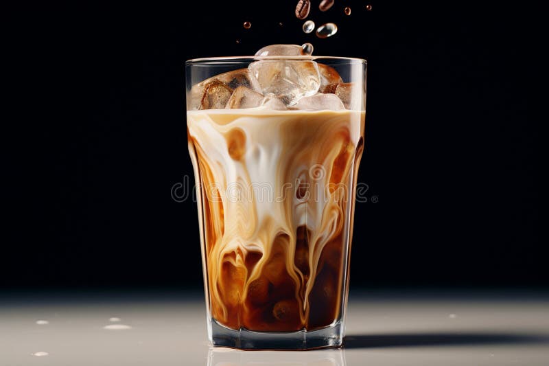 Refreshing and Invigorating Cold Iced Coffee on a Dark Background in a ...