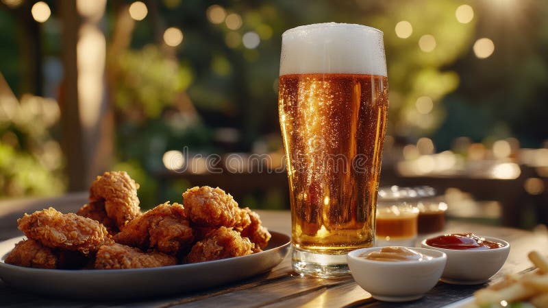 Refreshing Lager and Crispy Chicken Wings with Assorted Sauces for ...