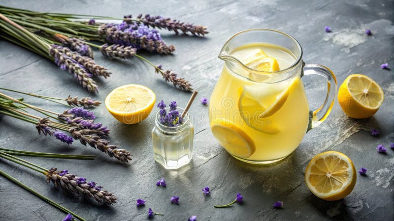 Refreshing Lavender Lemonade Pitcher with Ice and Lemons. Generative AI ...