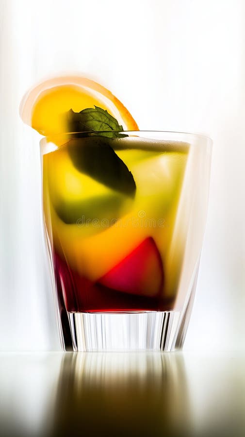 Layered Cocktail Showcasing Vibrant Hues, Garnished with Orange Slice ...