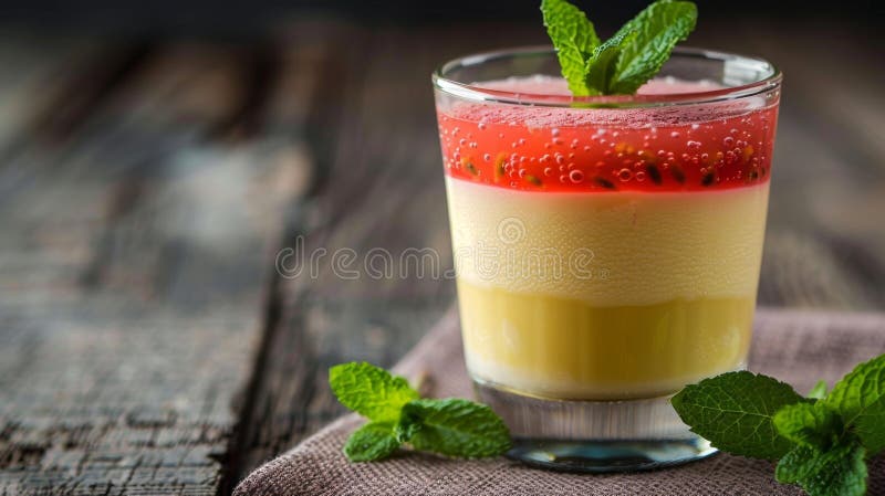 Refreshing Layered Panna Cotta with Red Fruit Gel and Mint Garnish ...