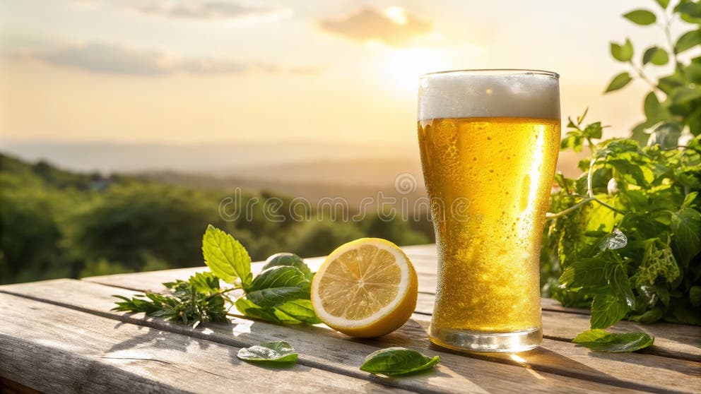 Refreshing Lemon Beer on a Rustic Table at Sunset Stock Photo - Image ...