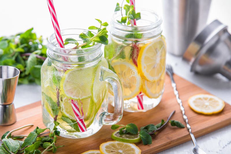 Refreshing Lemon and Lime Lemonade with Mint on a Chalkboard. Stock ...