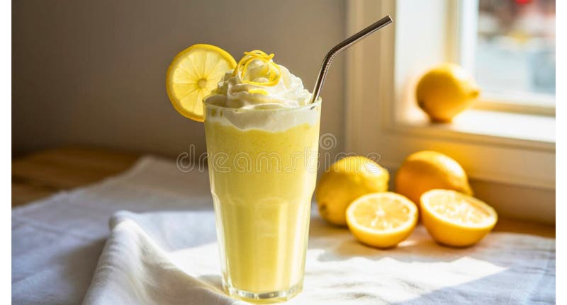 Refreshing Lemon Milkshake with Whipped Cream and Citrus Garnish in ...