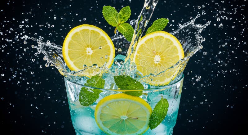 Refreshing Lemon Mint Cocktail Splash Stock Illustration - Illustration ...