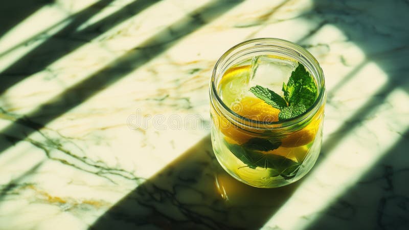 Refreshing Lemon Mint Infused Water in Sunlight Stock Image - Image of ...