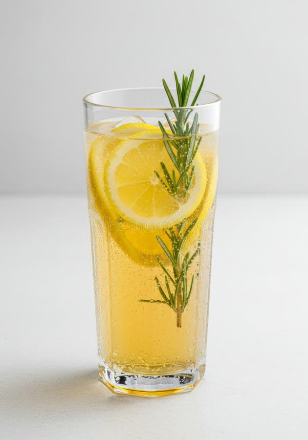Refreshing Lemon Rosemary Cocktail in Tall Glass Stock Illustration ...