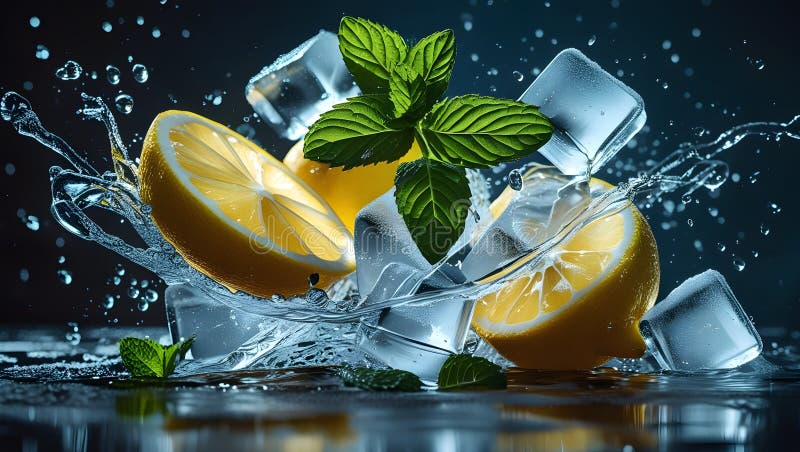 Refreshing Lemon Slices, Fresh Mint Leaves, and Transparent Ice Cubes ...