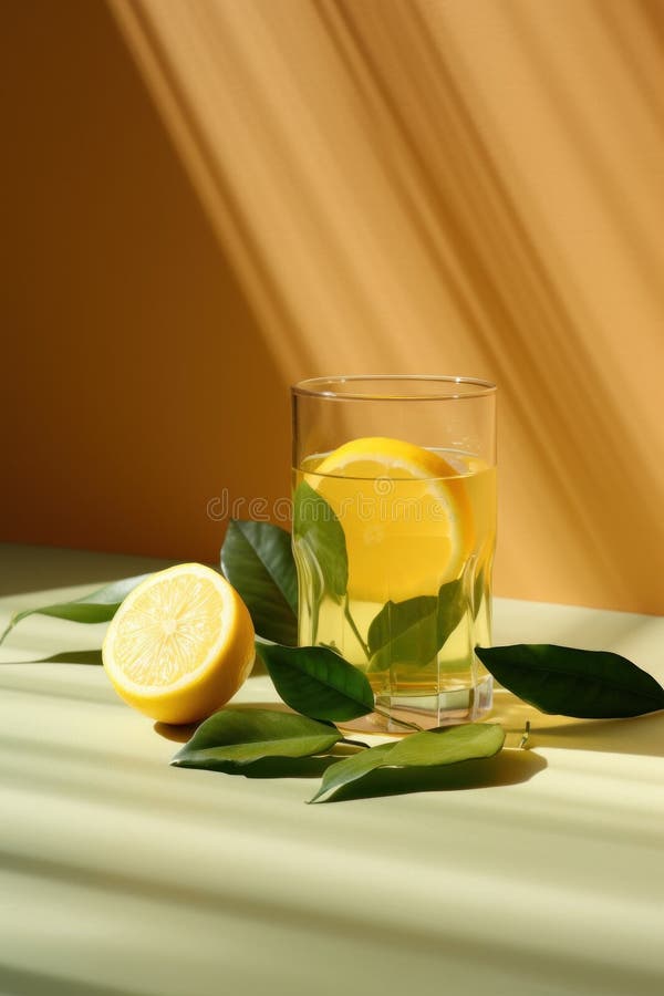 Refreshing Lemon Tea in Minimal Glass on Table Top AI Generated Stock ...