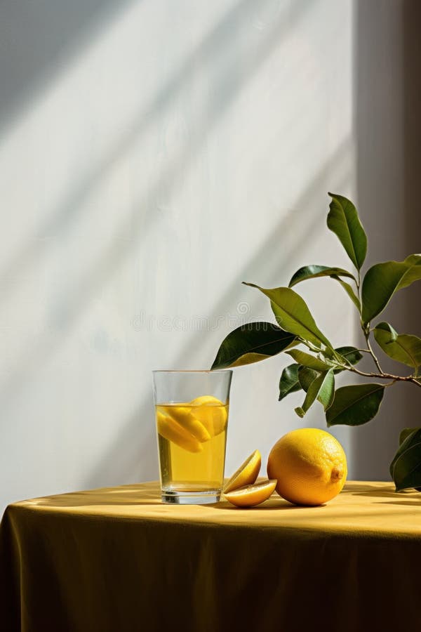 Refreshing Lemon Tea in Minimal Glass on Table Top AI Generated Stock ...