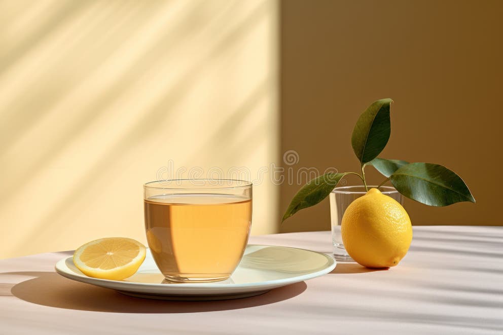 Refreshing Lemon Tea in Minimal Glass on Table Top AI Generated Stock ...