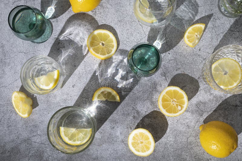 Refreshing Lemon Water. Glasses with Water and Lemon Slices Stock Image ...