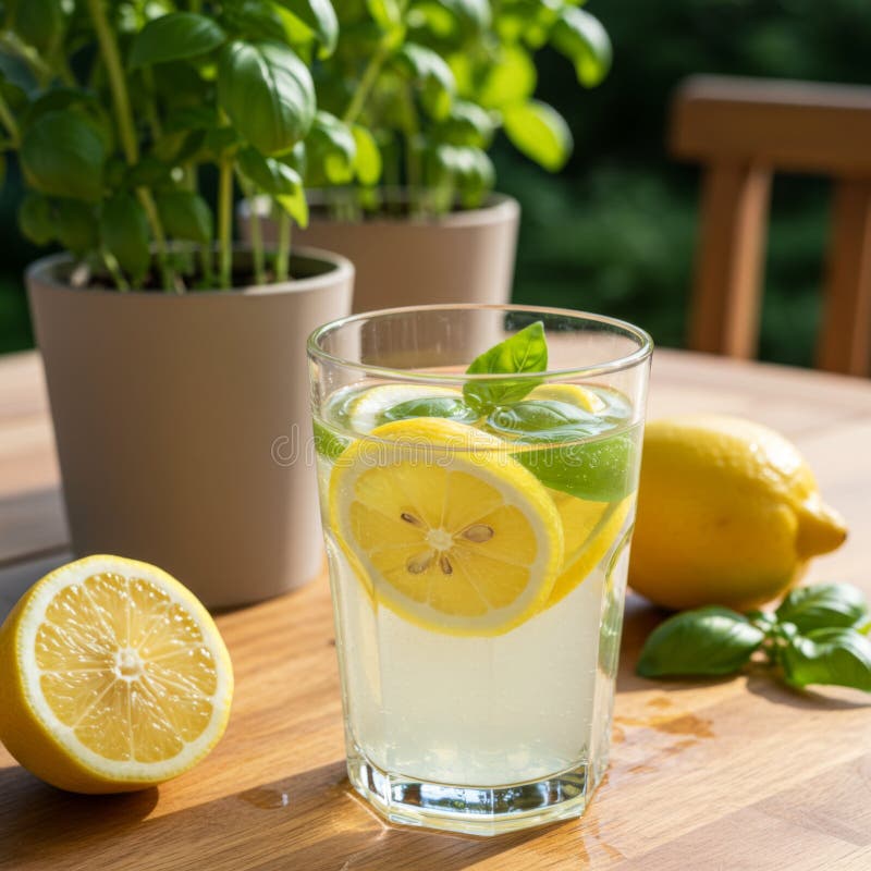 Refreshing Lemonade with Basil in Sunlight Stock Illustration ...