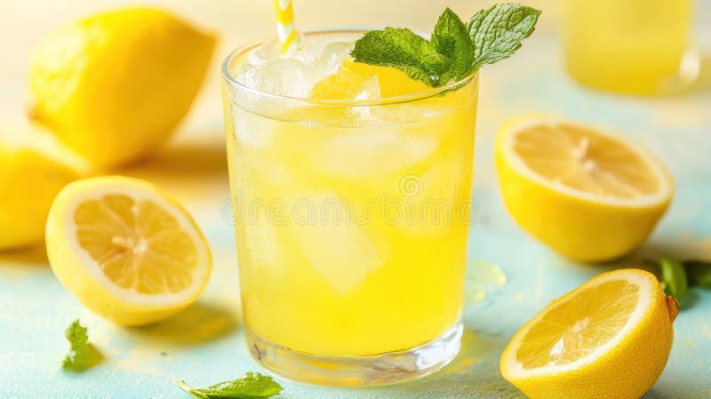 Refreshing Lemonade: Cool Drink with Ice, Mint, and Citrus Stock Photo ...