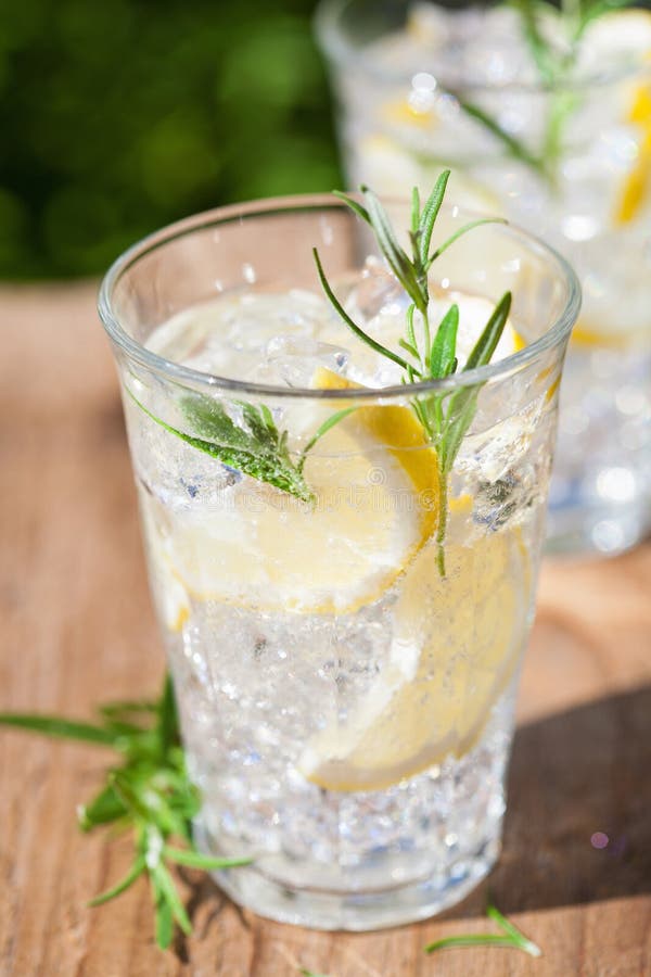 Refreshing Lemonade Drink with Mint Lime Lemon in Garden Stock Image ...