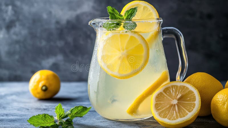 Refreshing Lemonade in a Glass Pitcher Stock Photo - Image of glass ...