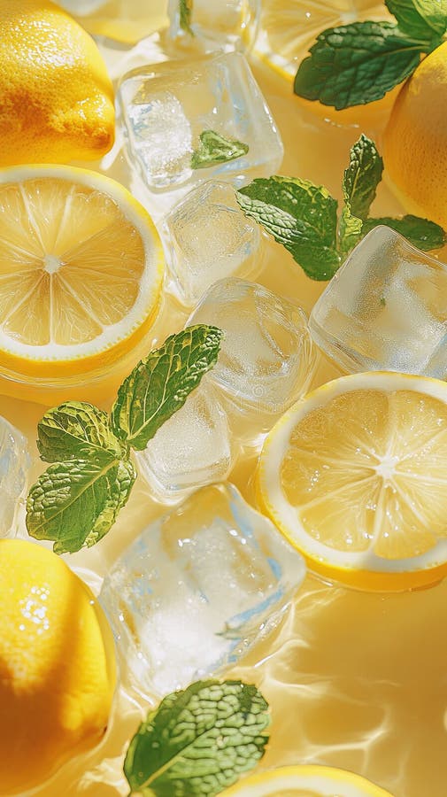 Refreshing Lemonade with Ice Cubes and Mint, Summer Vibe. Stock Photo ...