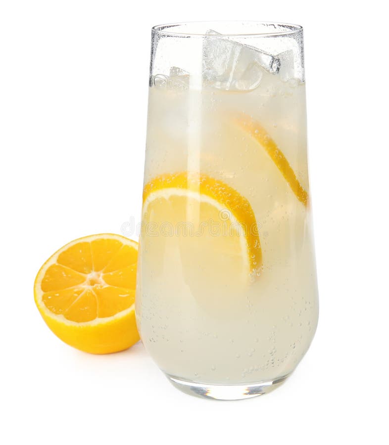 Refreshing Lemonade with Ice in Glass on White Background Stock Photo ...