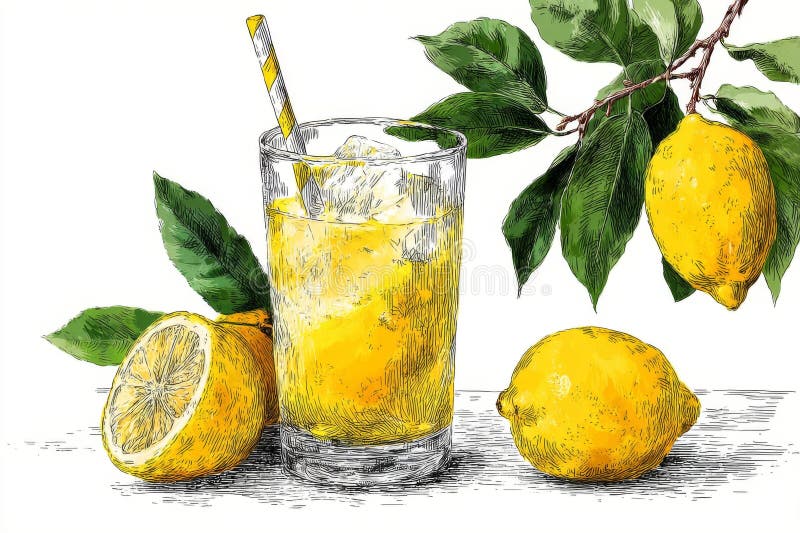 Refreshing Lemonade with Ice and Lemons Stock Illustration ...